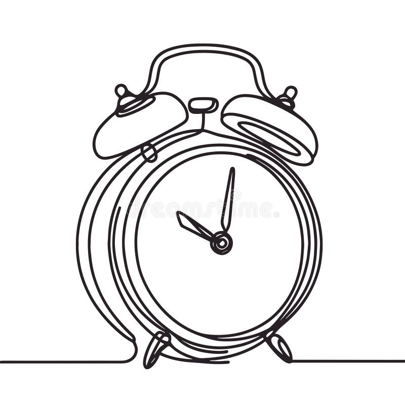 A Black and White Drawing of an Alarm Clock with the Hands on the ...