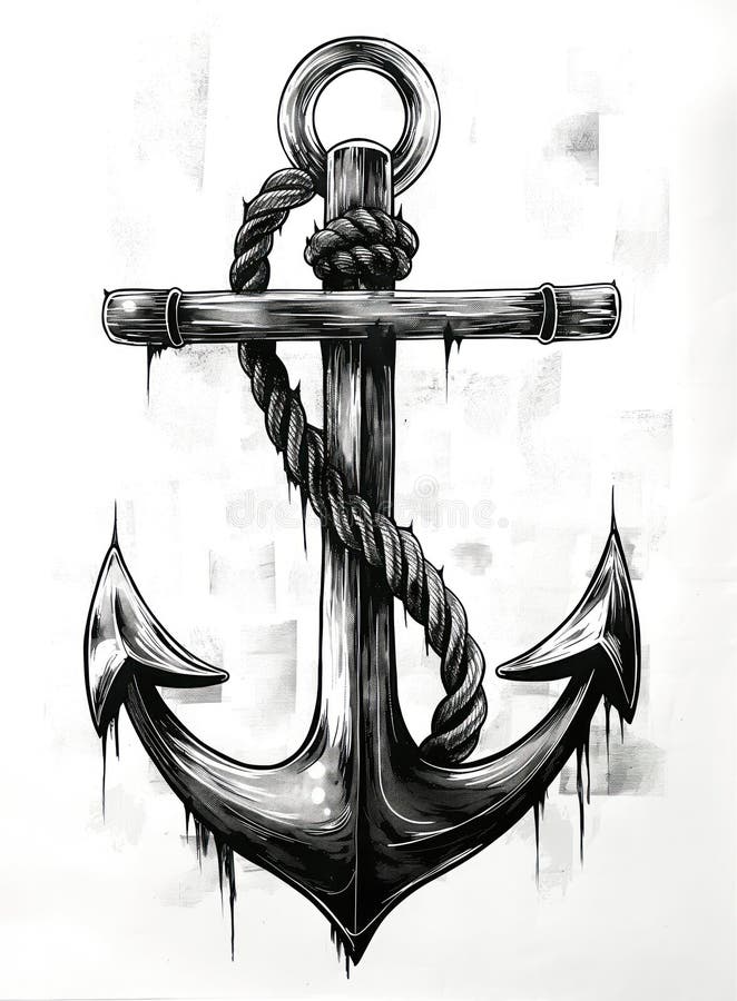 Black and White Drawing of Anchor Symbolizes Stability and Security in ...