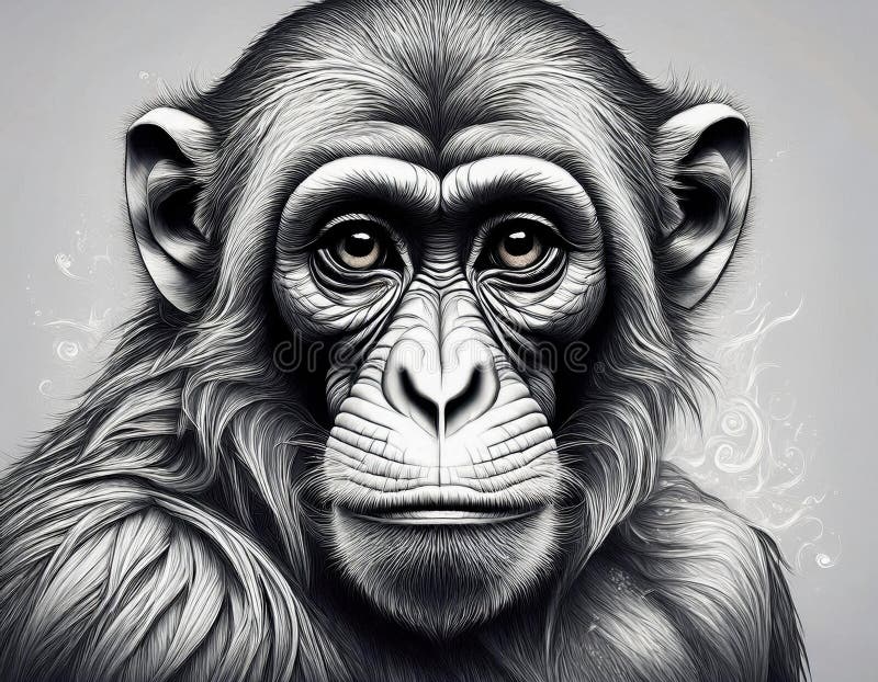 Black and White Drawing of an Ape Stock Illustration - Illustration of ...
