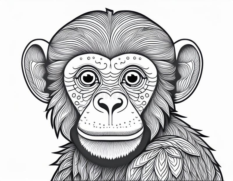 Black and White Drawing of an Ape Stock Illustration - Illustration of ...