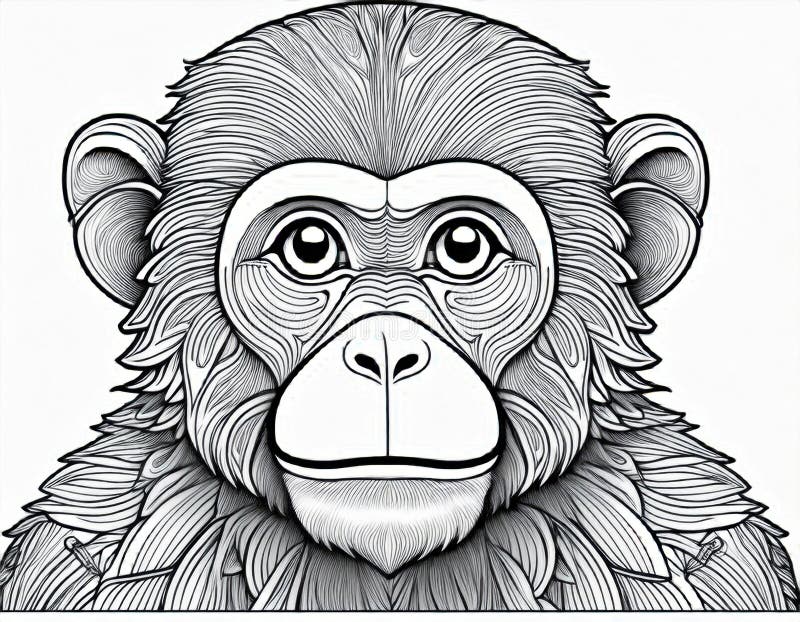 Black and White Drawing of an Ape Stock Illustration - Illustration of ...
