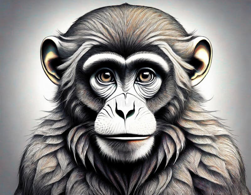 Black and White Drawing of an Ape Stock Illustration - Illustration of ...