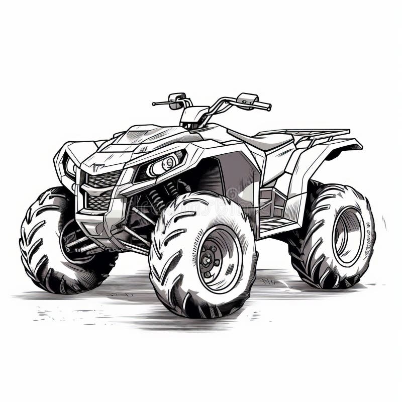 Precision Painting: Black and White Atv on White Background Stock ...