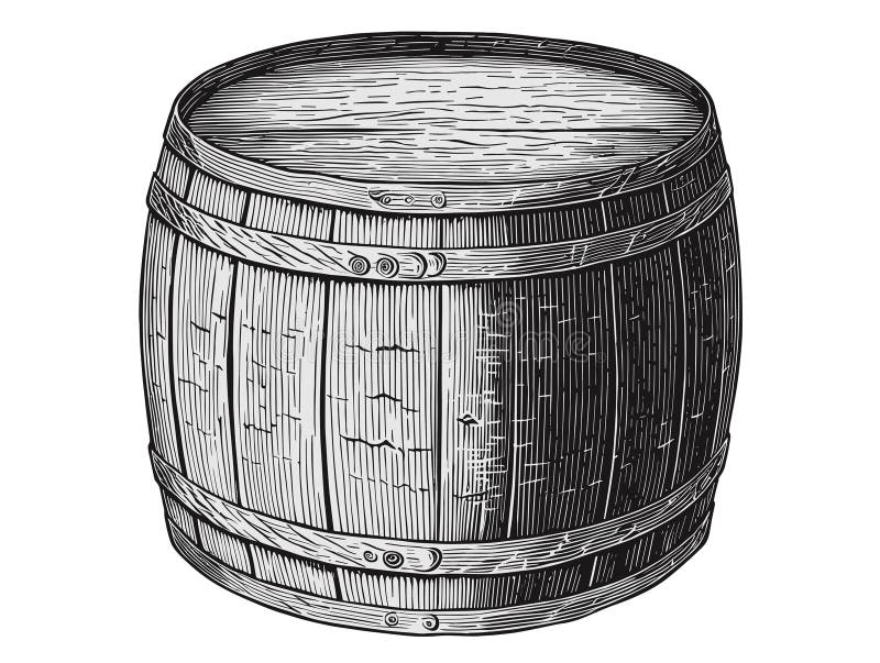 A Black and White Drawing of a Barrel - Woodcut of a Beer Barrel Stock ...