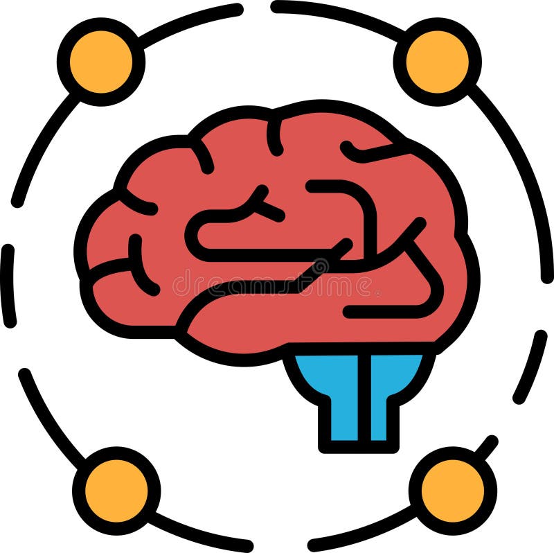 A Black and White Drawing of a Brain with a Circle Around it Stock ...