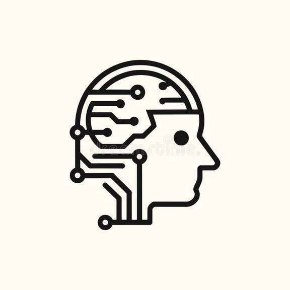 A Black and White Drawing of a Brain with Wires and Circuits Stock ...