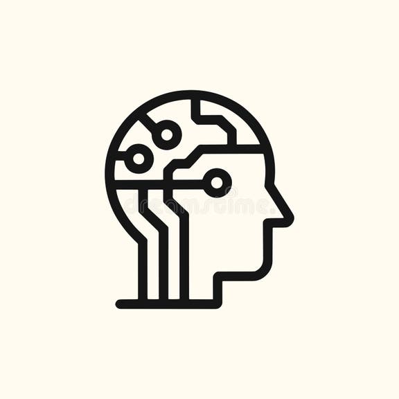 A Black and White Drawing of a Brain with Wires and Circuits Stock ...