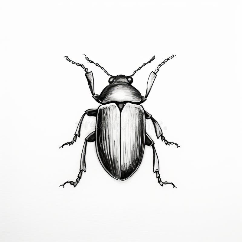 Photorealistic Ink Drawing of a Beetle: Minimalist Monochrome ...