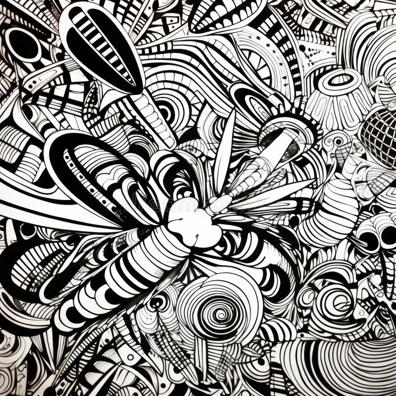 A Black and White Drawing of a Bunch of Doodles, AI Stock Photo - Image ...