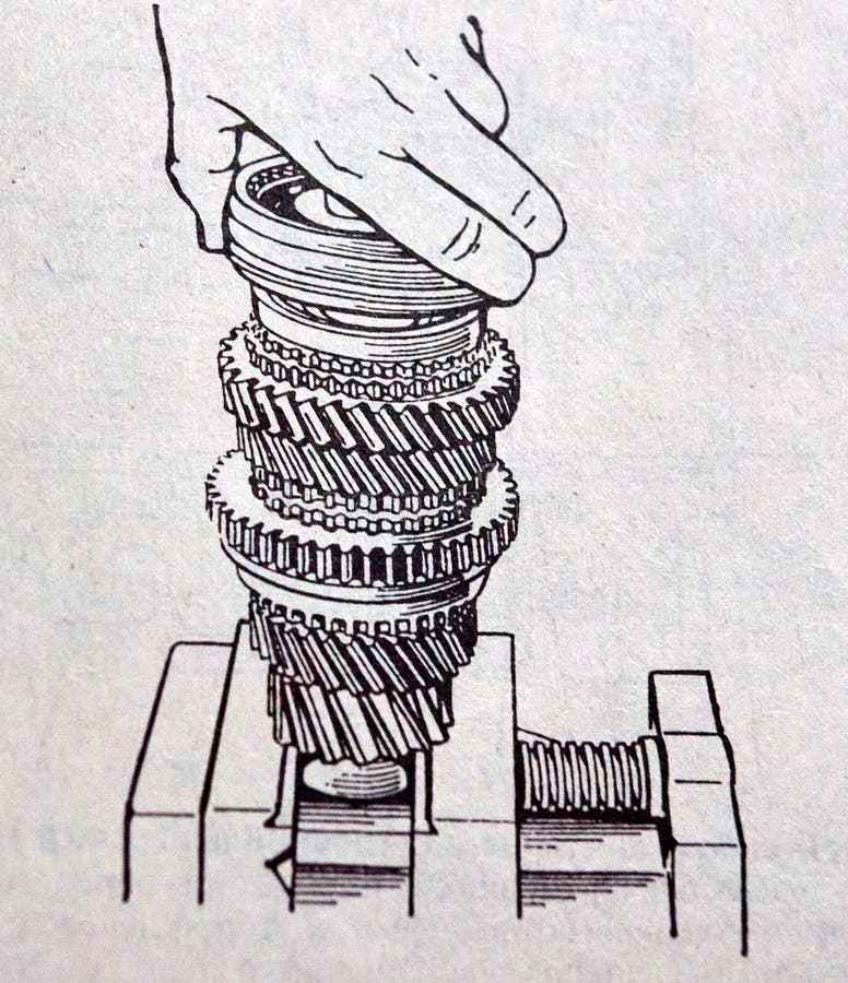 Black and White Drawing of Gearbox Repair Stock Photo - Image of design ...