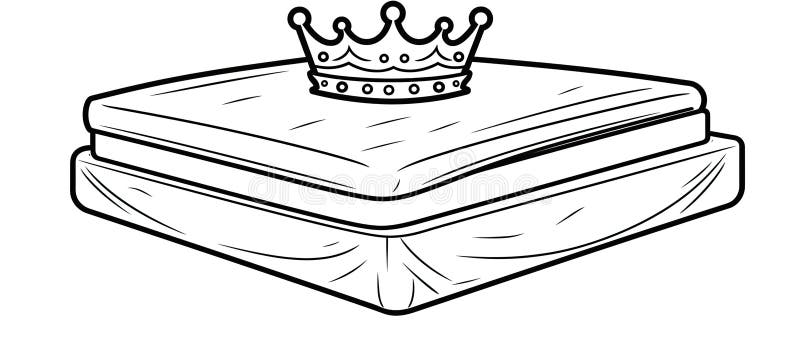 A Black and White Drawing of a Crowntopped Mattress Stock Illustration ...