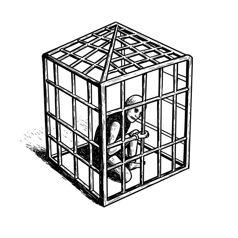 A Black and White Drawing Depicts a Person Crouched Inside a Three ...