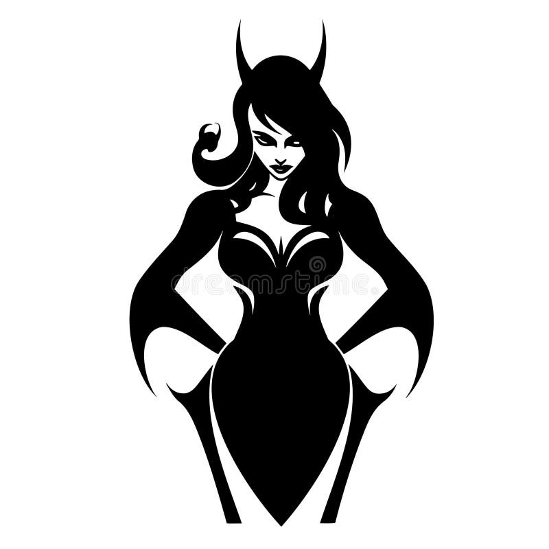 Black and White Drawing she-devil Stock Vector - Illustration of evil ...