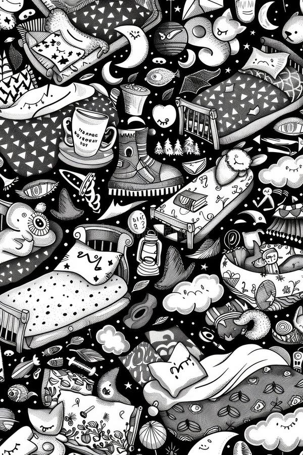 Black and White Drawing of Different Objects. Suitable for Graphic ...
