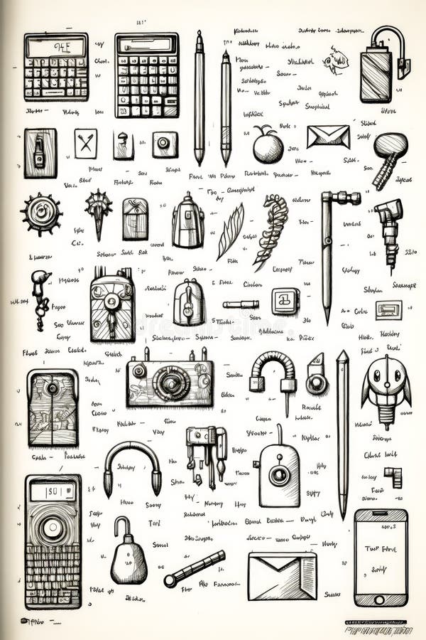 Black and White Drawing of Different Types of Objects. Generative AI ...