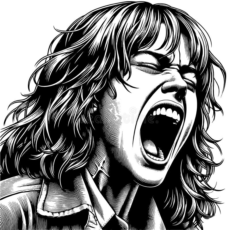 Distressed Person Screaming with Hands on Head in Black and White ...