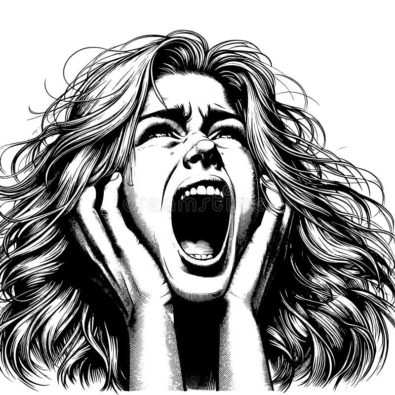 Distressed Person Screaming with Hands on Head in Black and White ...