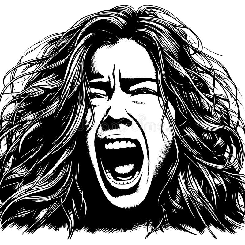 Distressed Person Screaming with Hands on Head in Black and White ...