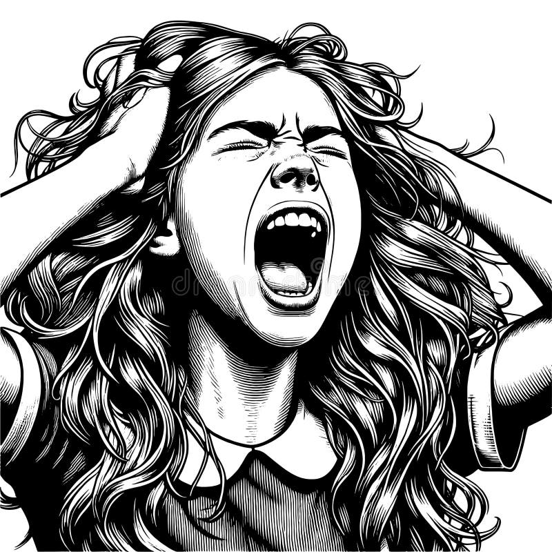 Distressed Person Screaming with Hands on Head in Black and White ...
