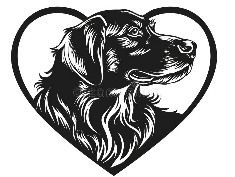 A Black and White Drawing of a Dog in a Heart Stock Illustration ...