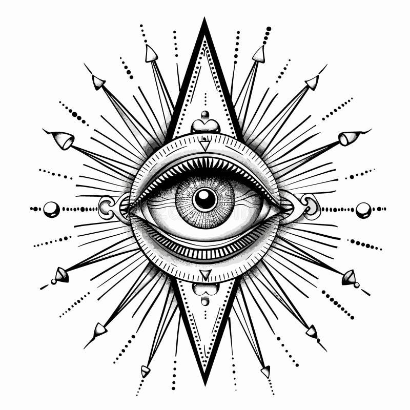 A Black and White Drawing of an Eye with a Triangle in the Middle Stock ...