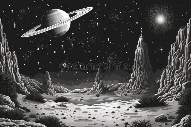 A Black and White Drawing Featuring a Planet Stock Image - Image of ...