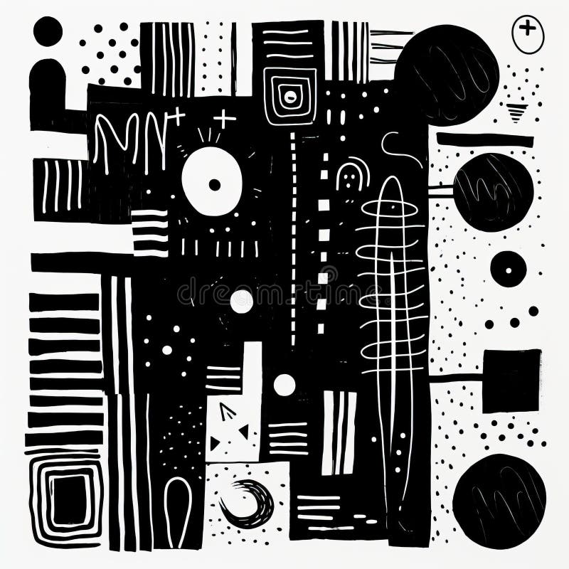 Bold and Abstract Black and White Graphic Art with Absurd Doodle Style ...
