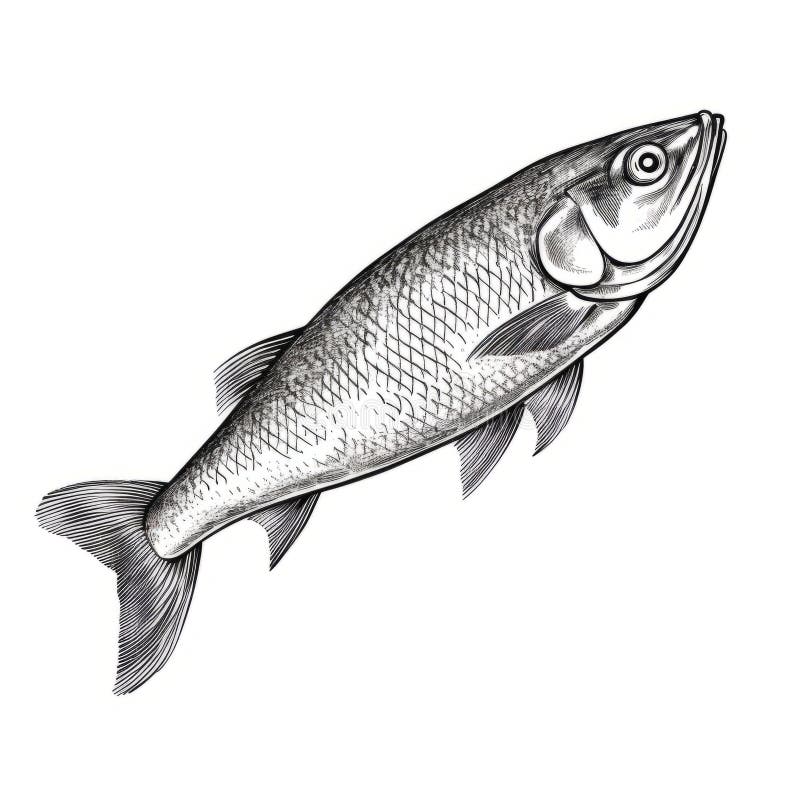 Black and White Fish Illustration in the Style of Zinaida Serebriakova ...