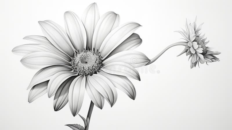 Realistic Black and White Daisy Flower Drawing with Hyperrealistic ...