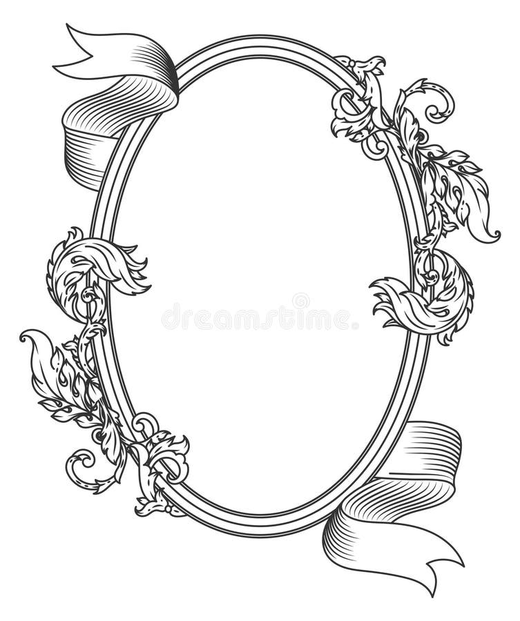 A Black and White Drawing of a Frame with a Ribbon Around it Stock ...