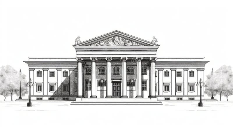 Realistic and Hyper-detailed Sketch of a Classical Building with ...
