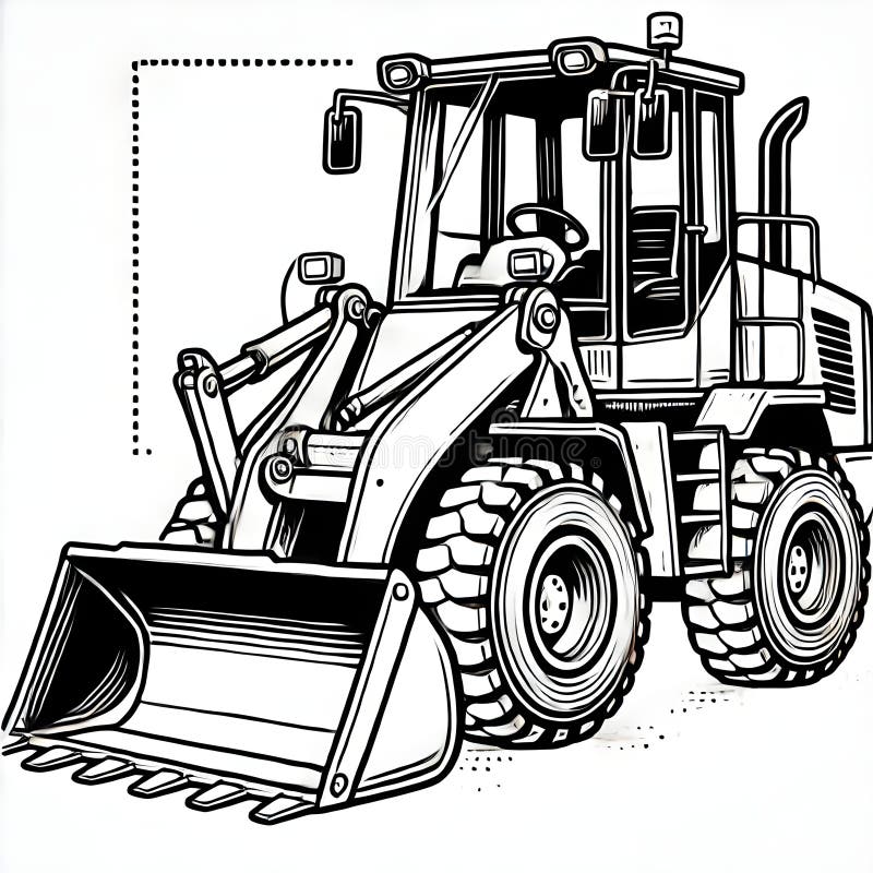 Black and White Drawing of a Front Loader for a Coloring Book Stock ...