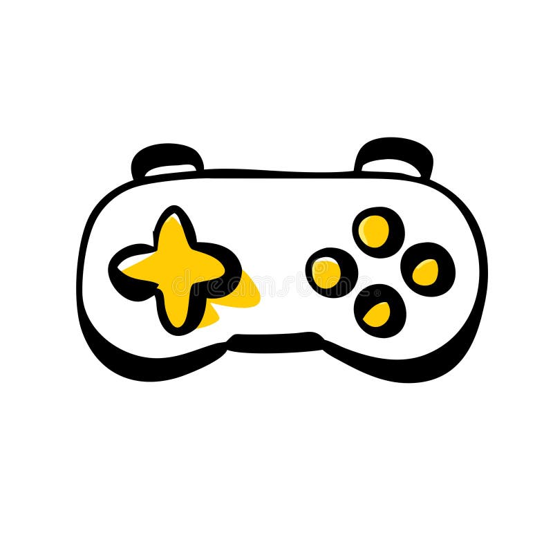 Black and White Drawing of a Game Controller with Yellow Buttons and ...