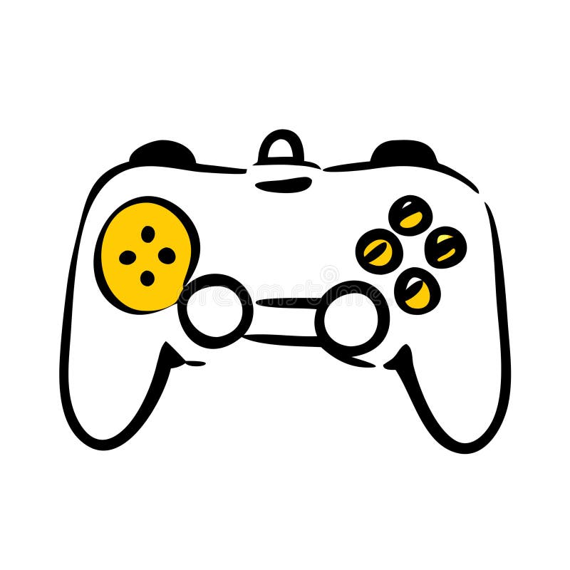 Black and White Drawing of a Game Controller with Yellow Buttons and ...