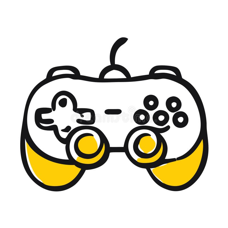 Black and White Drawing of a Game Controller with Yellow Buttons and ...
