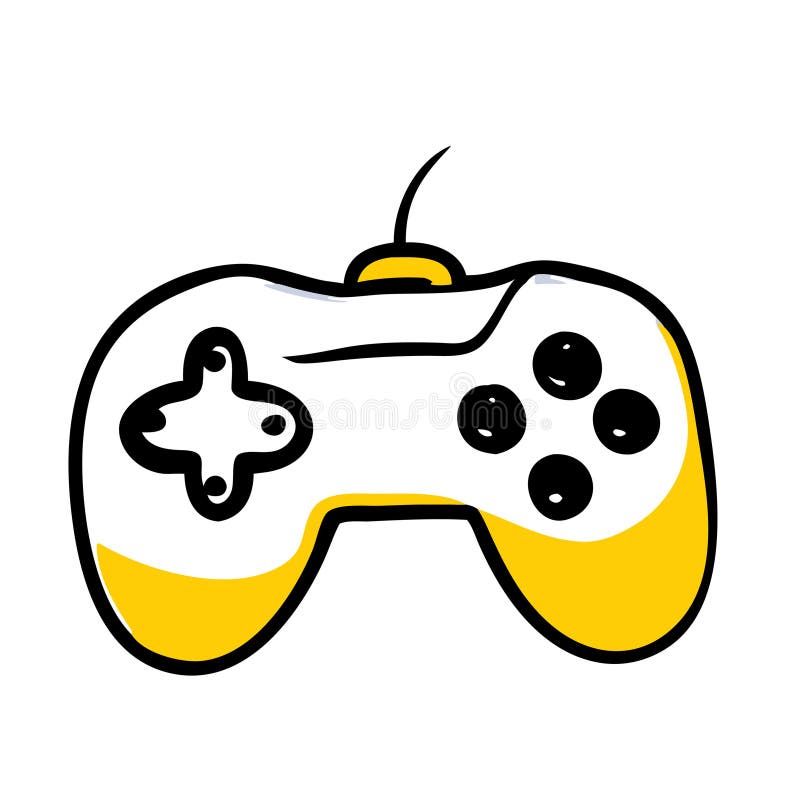 Black and White Drawing of a Game Controller with Yellow Buttons and ...