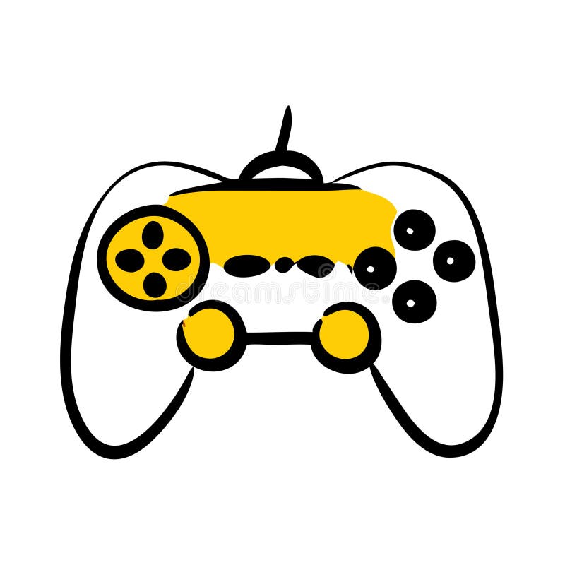 Black and White Drawing of a Game Controller with Yellow Buttons and ...