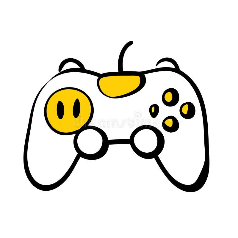 Black and White Drawing of a Game Controller with Yellow Buttons and ...