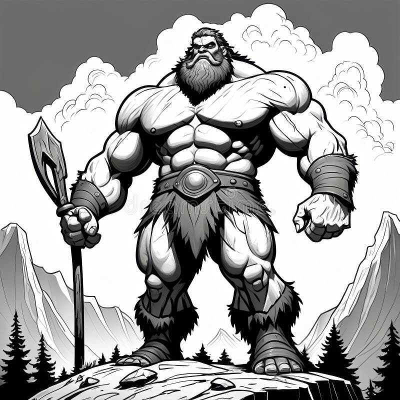 Black and White Drawing of a Giant Stock Illustration - Illustration of ...
