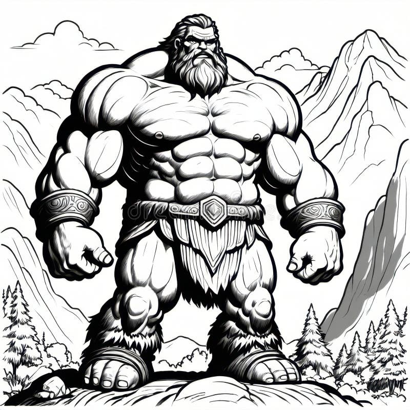 Black and White Drawing of a Giant Stock Illustration - Illustration of ...