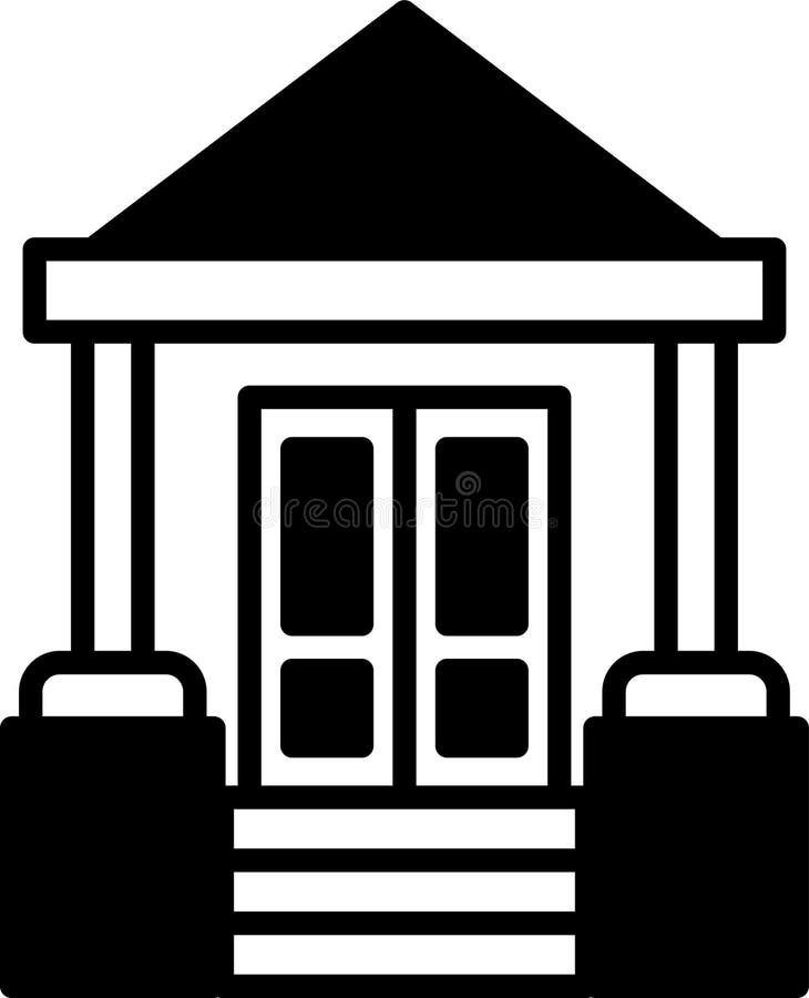 A Black and White Drawing of a House with a Porch Stock Vector ...