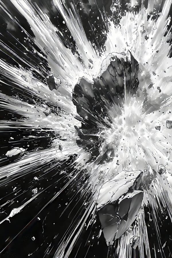 A Black and White Drawing of a Large Explosion Stock Photo - Image of ...