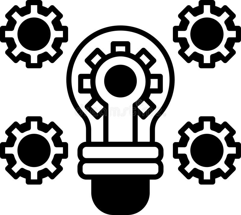 A Black and White Drawing of a Light Bulb with Five Gears Surrounding ...