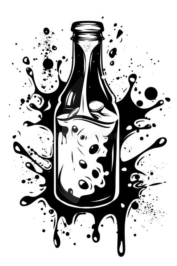 Black and White Drawing of a Liquid Bottle, Suitable for Various Design ...