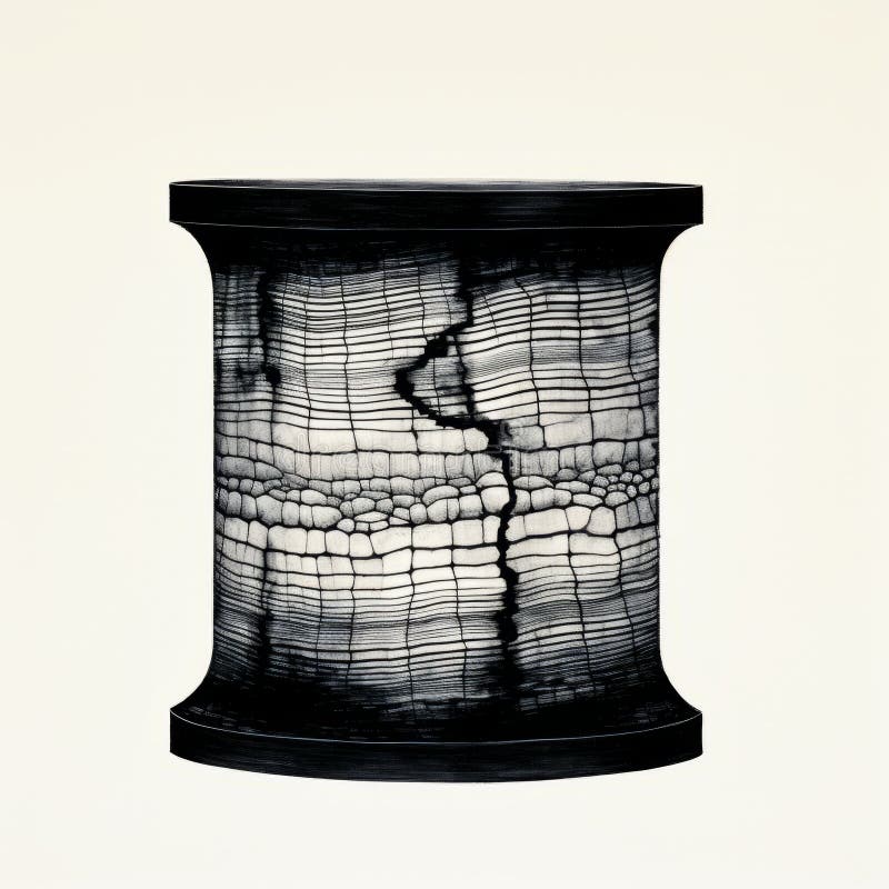 Black and White Drawing of a Luminous Glazed Cylindrical Object Stock ...