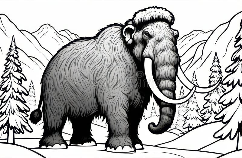 Black and White Drawing of a Mammoth Stock Illustration - Illustration ...