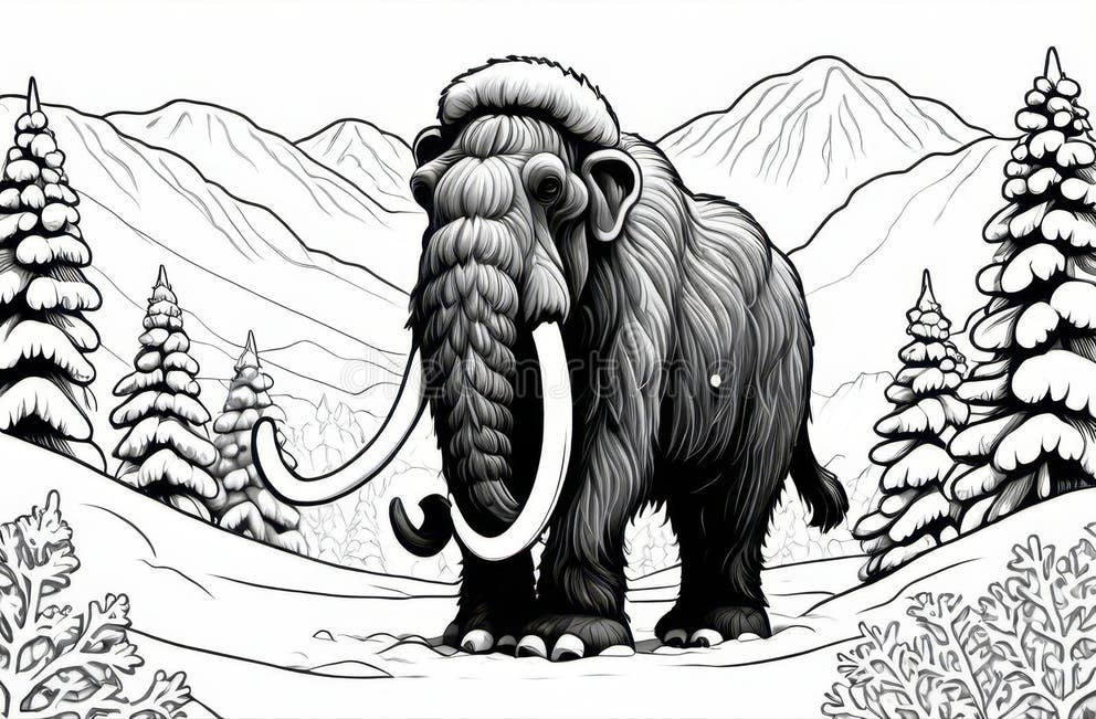 Black and White Drawing of a Mammoth Stock Illustration - Illustration ...