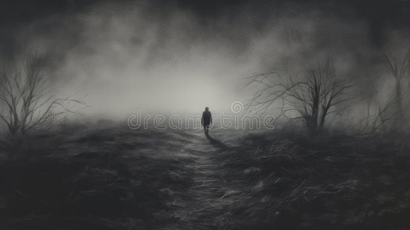 Moody Pencil Drawing: a Z Wandering in the Mist at Night Stock ...