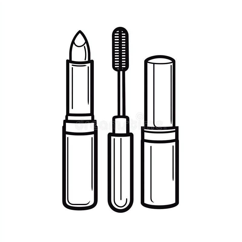 A Black and White Drawing of a Mascara and a Lip Brush Stock ...