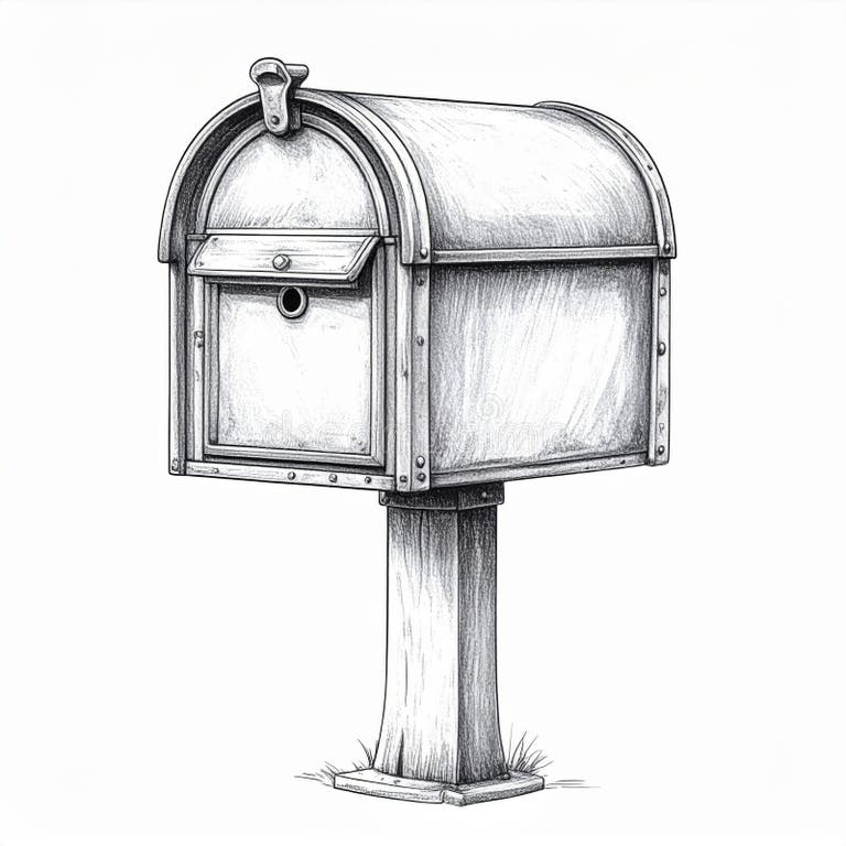 Black and White Drawing of a Metal Mailbox Stock Illustration ...